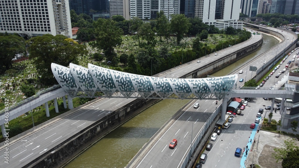 Aerial view of the Pintasan Saloma Bridge in Malaysia, Kuala Lumpur ...