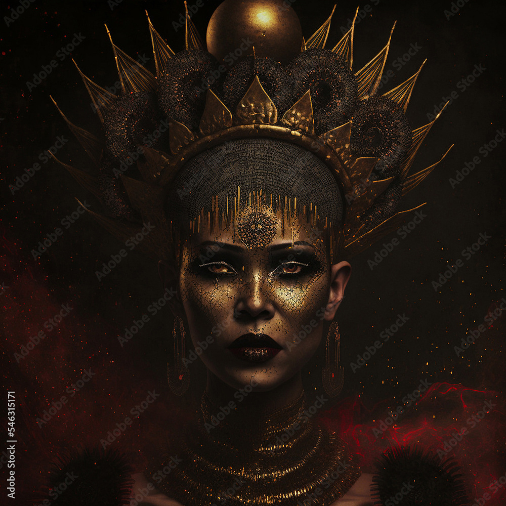 Beautiful goddess in a golden crown, AI generated Stock Illustration ...