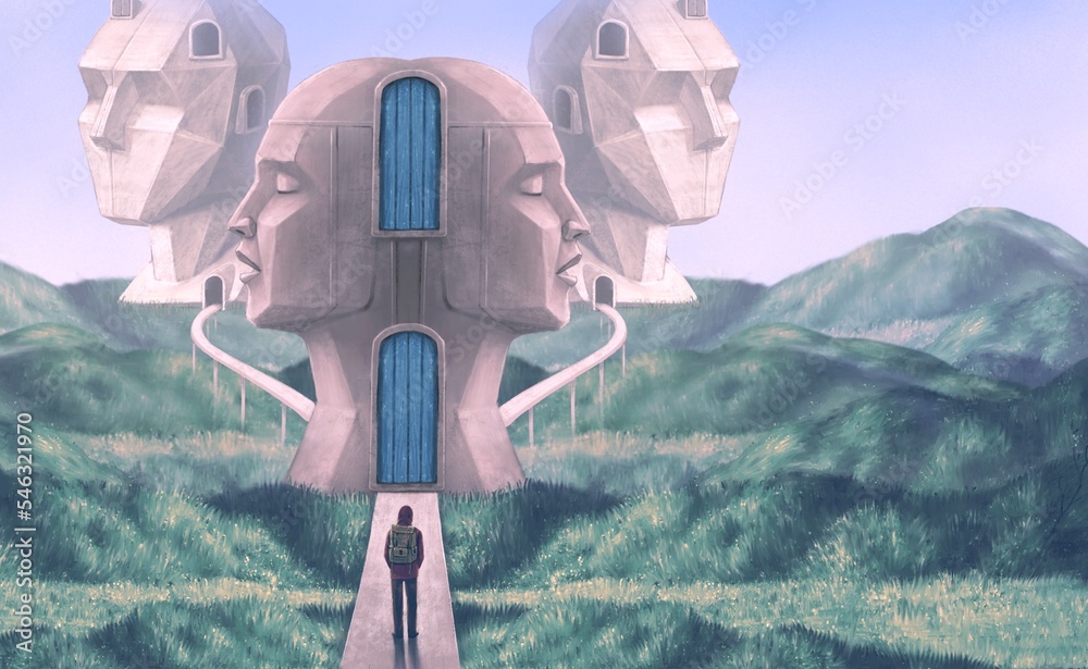 Surreal art of Brain, mind, soul, think and mystery. Conceptual artwork ...