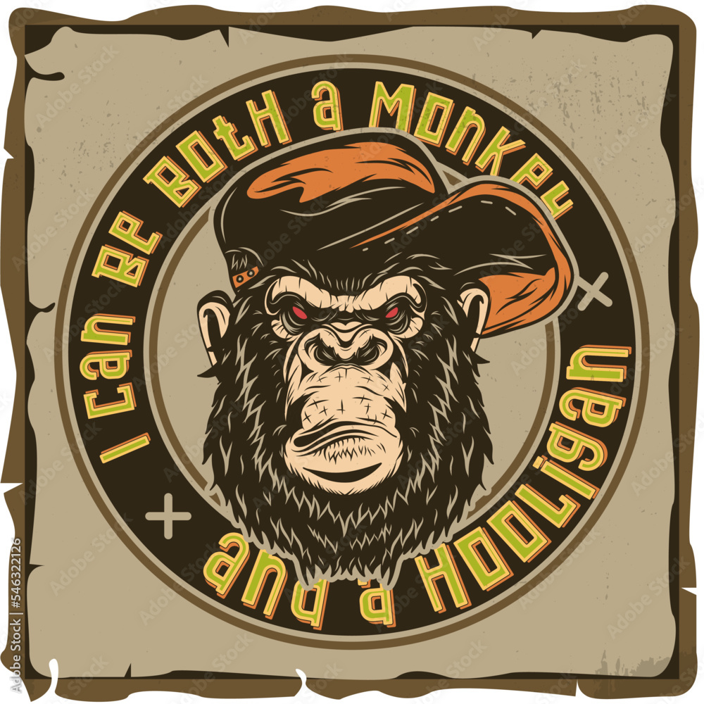Poster Monkey hoo;igan with a cap and angry face – Wall Art | UkPosters