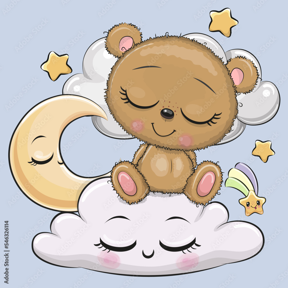Cartoon Teddy Bear is sleeping a on the Cloud Stock Vector | Adobe Stock