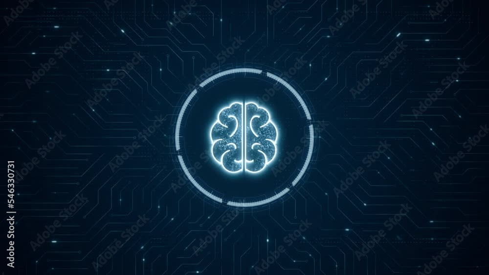 Motion graphic of Blue digital brain logo and futuristic technology ...