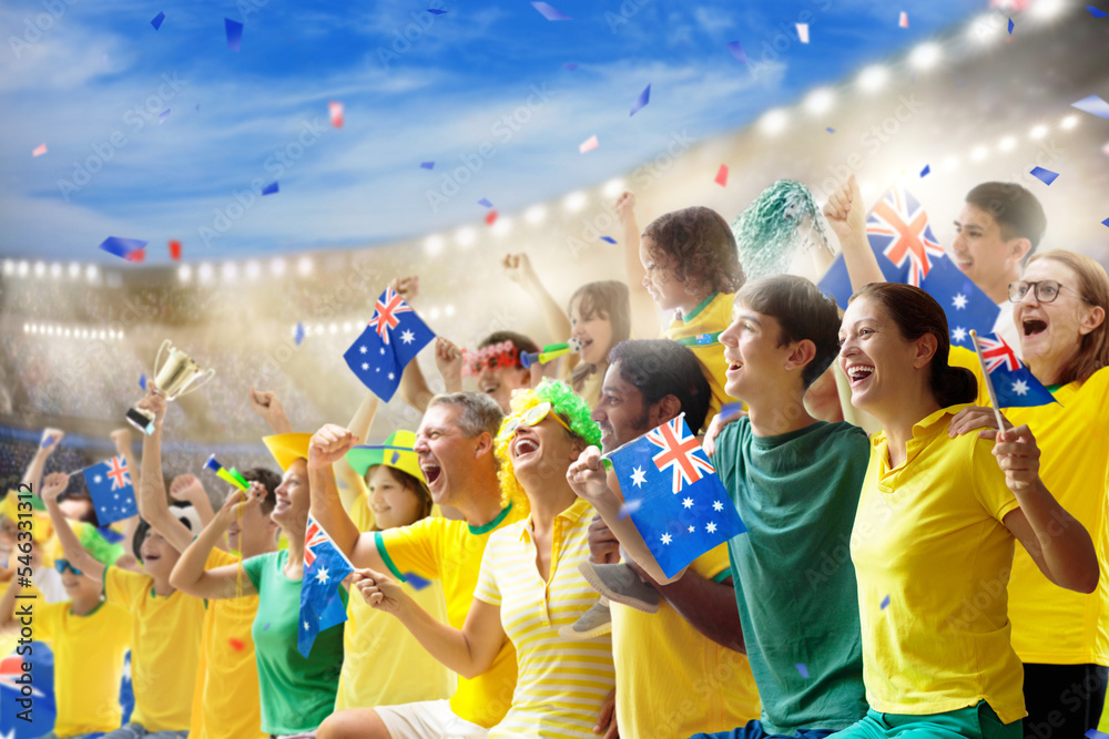 Australia fans on stadium. Australian supporters. Stock Photo | Adobe Stock