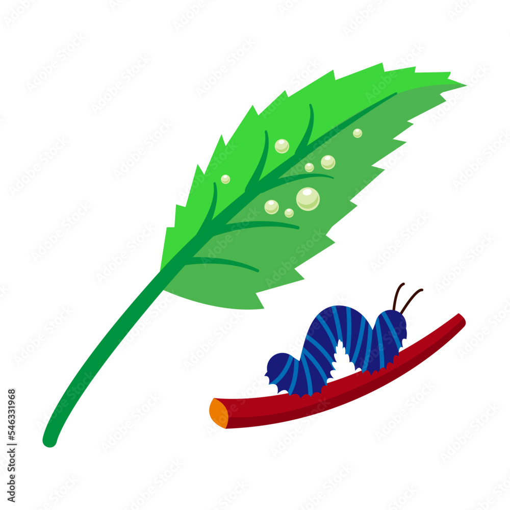 Caterpillar crawling on tree branch. Life cycle of butterfly vector ...