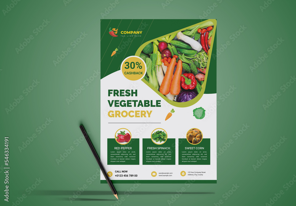 Healthy Food Flyer with Green Accent Stock Template | Adobe Stock