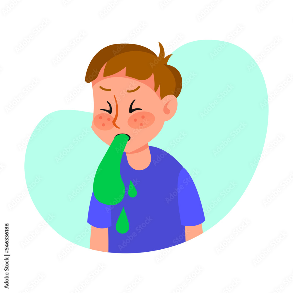 Ill boy with food poisoning flat vector illustration. Cartoon kid with ...