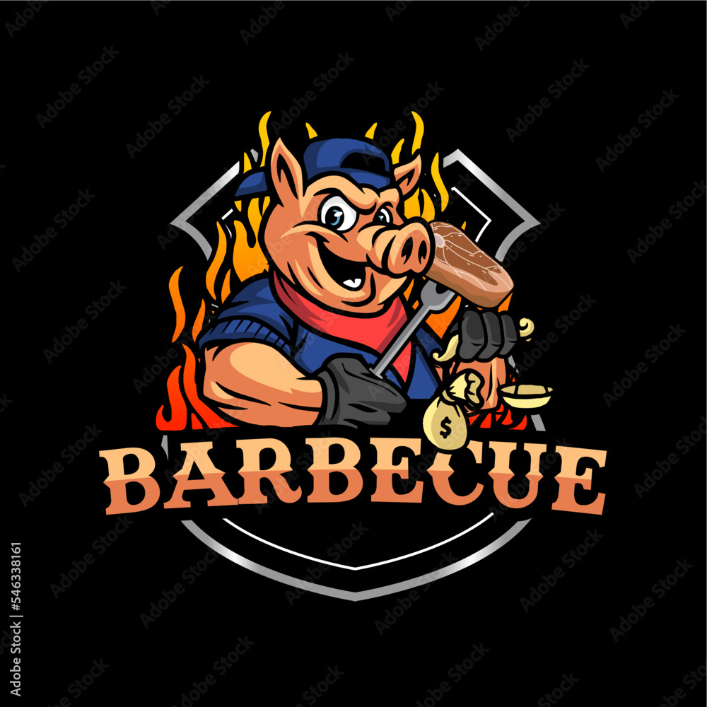 pig vector badge logo for barbecue food company Stock Vector | Adobe Stock