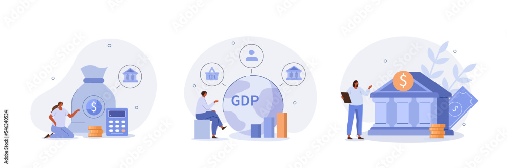 Public finance illustration set. Characters integrating with government ...