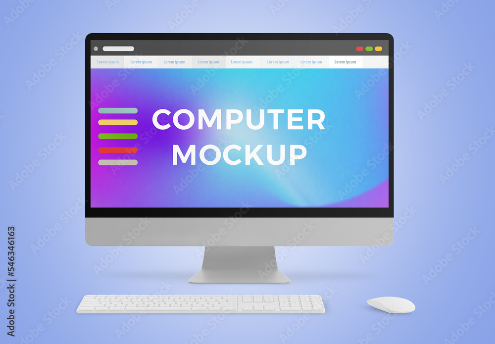Computer Mockup with Keyboard and Mouse - Front View Stock Template ...