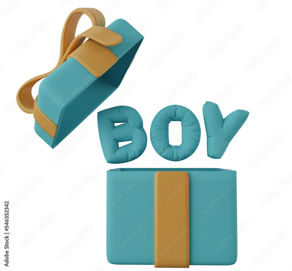 Boy text balloon in open gift box. Open gift box with boy balloon word ...