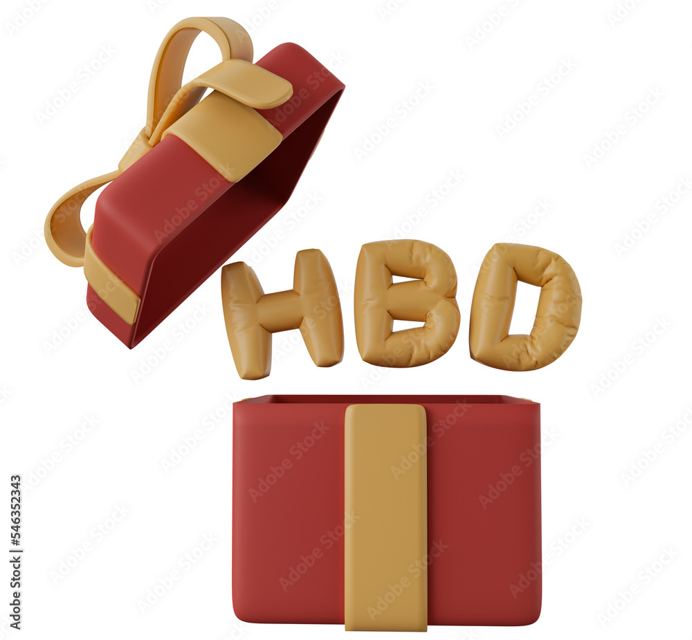 Hbd text balloon in open gift box. Open gift box with hbd balloon ...