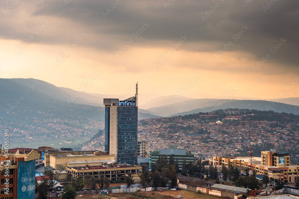 Kigali, Rwanda - August 17 2022: Kigali City Tower at sunset on a ...