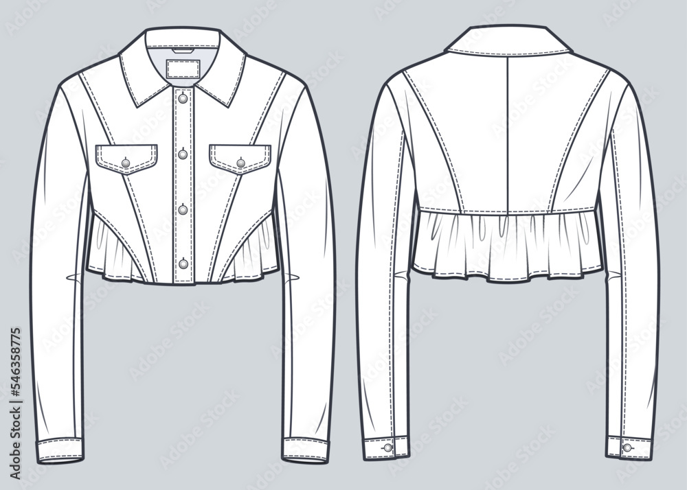 Women's Cropped Jacket technical fashion Illustration. Jeans Jacket ...