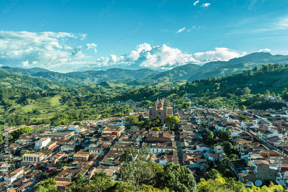 Wide panorama of the superb village (pueblo) of Jerico, antioquia ...