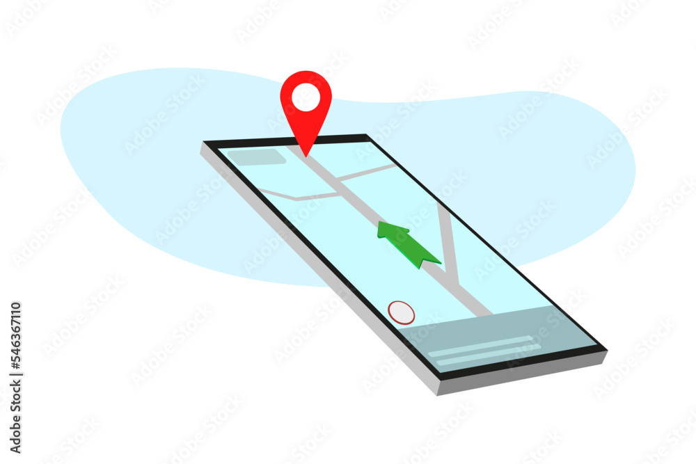 Vector illustration of smartphone with mobile navigation app on screen ...