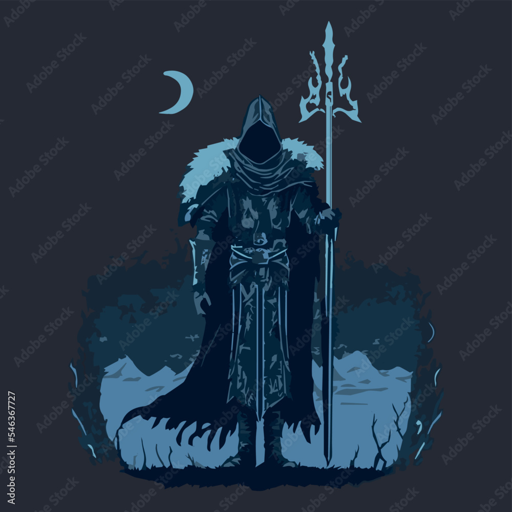 Frost mage vector illustration. Dark wizard. Fairytale sorcerer casting ...