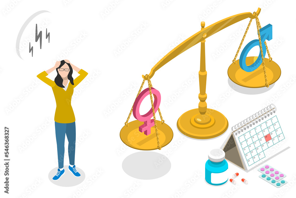 3d Isometric Conceptual Illustration Of Female Hormone Imbalance Stock