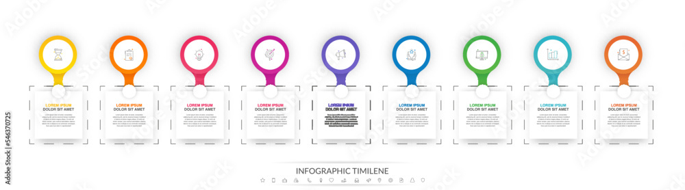 Modern vector infographics with 9 circles and labels. Timeline for the ...