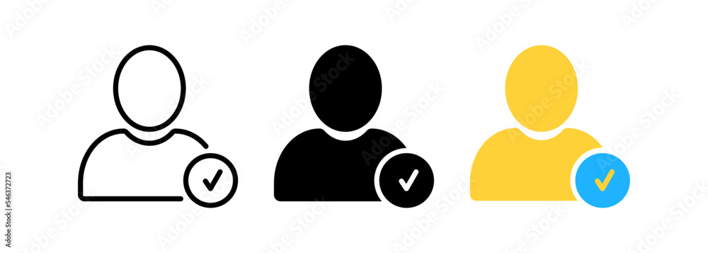 Set of user accept icons. Profile with checkmark icon. Avatar check ...