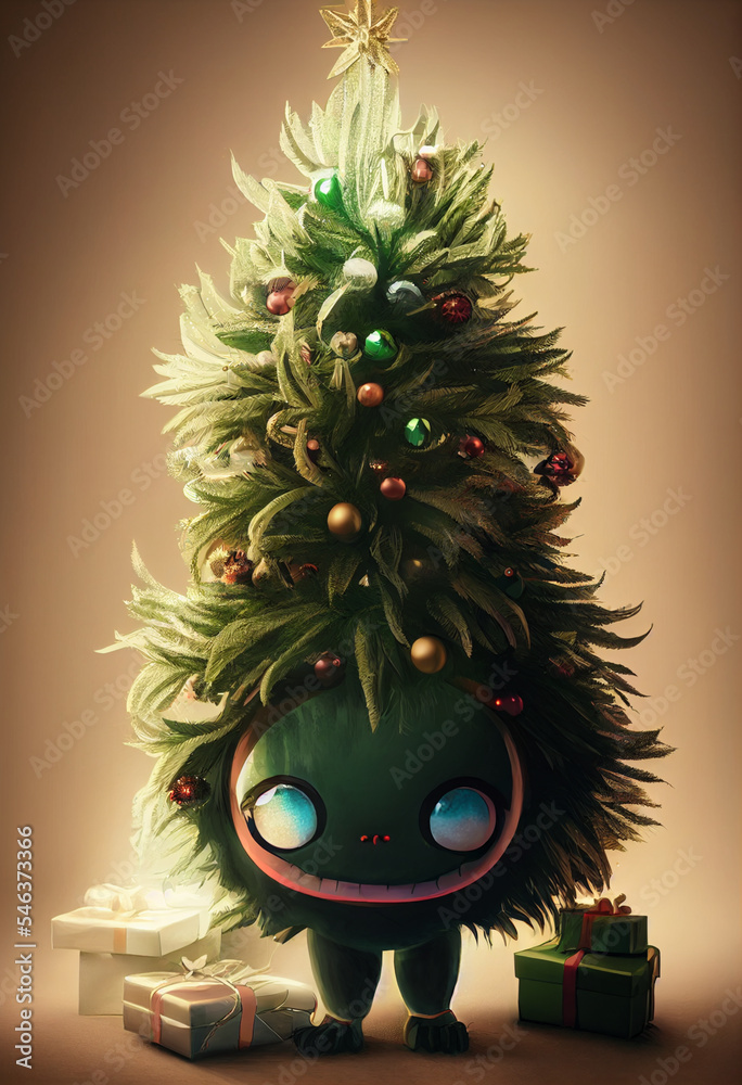 Cute and Adorable fantasy monster. Christmas illustration photo ...