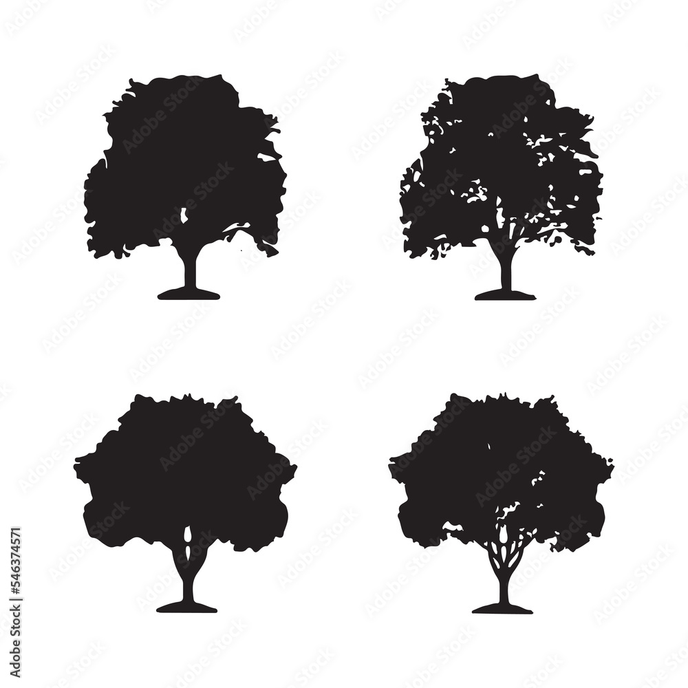 Tree silhouette vector. Isolated forest trees silhouettes in black on ...