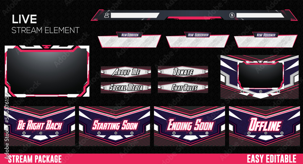 Red Live Stream Gaming facecam, overlay, alert, panal, screen full ...