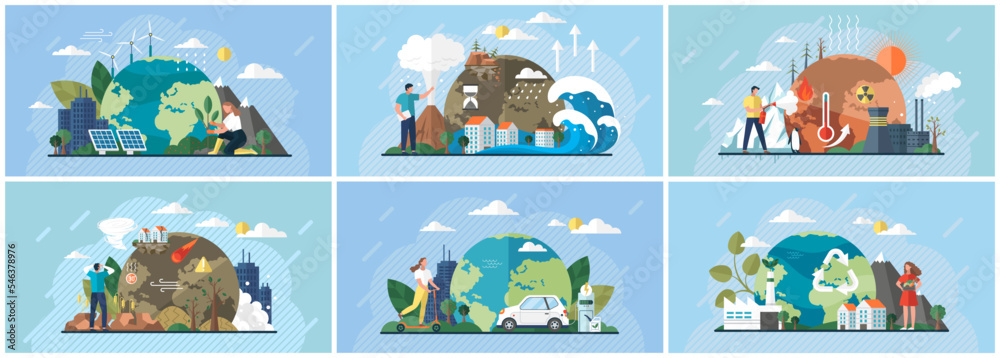 Change climate scenes set with saving planet concept metaphor. World ...