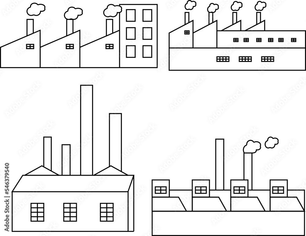 Factory icon set. Vector industrial buildings pictograms. Black ...