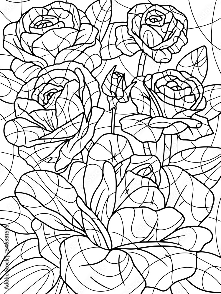 Coloring page with magnolia and leaves. Freehand sketch for adult ...