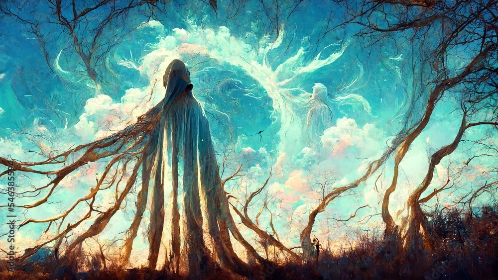 Giant smoke spirit flying above the forest Stock Illustration | Adobe Stock