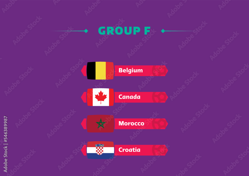 Football world cup, Qatar 2022. List of countries in Group F with flags ...