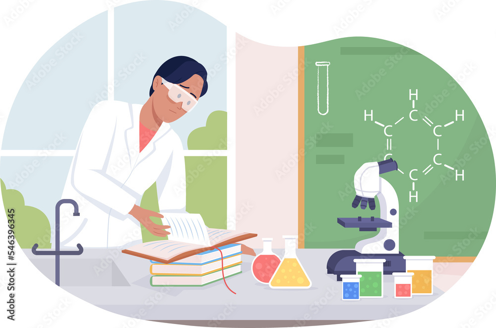 Male scientist 2D raster isolated illustration. School education. High ...