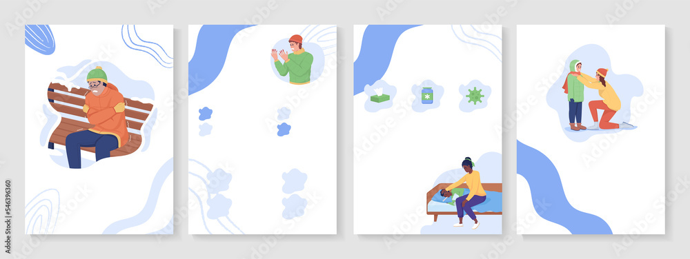 Winter dangers flat raster brochure template. Risk of getting sick ...
