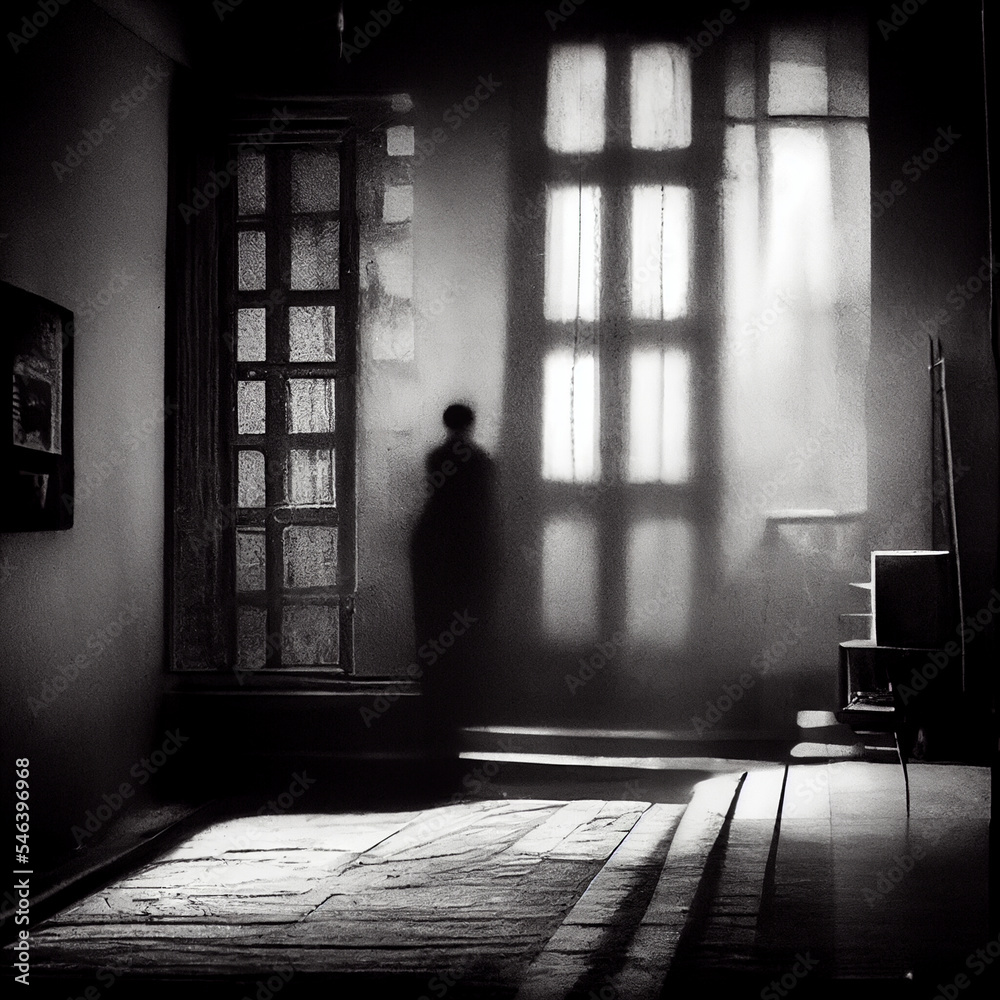 Noir scene lurking silhouette ominous dark shadow drama retro angle ...