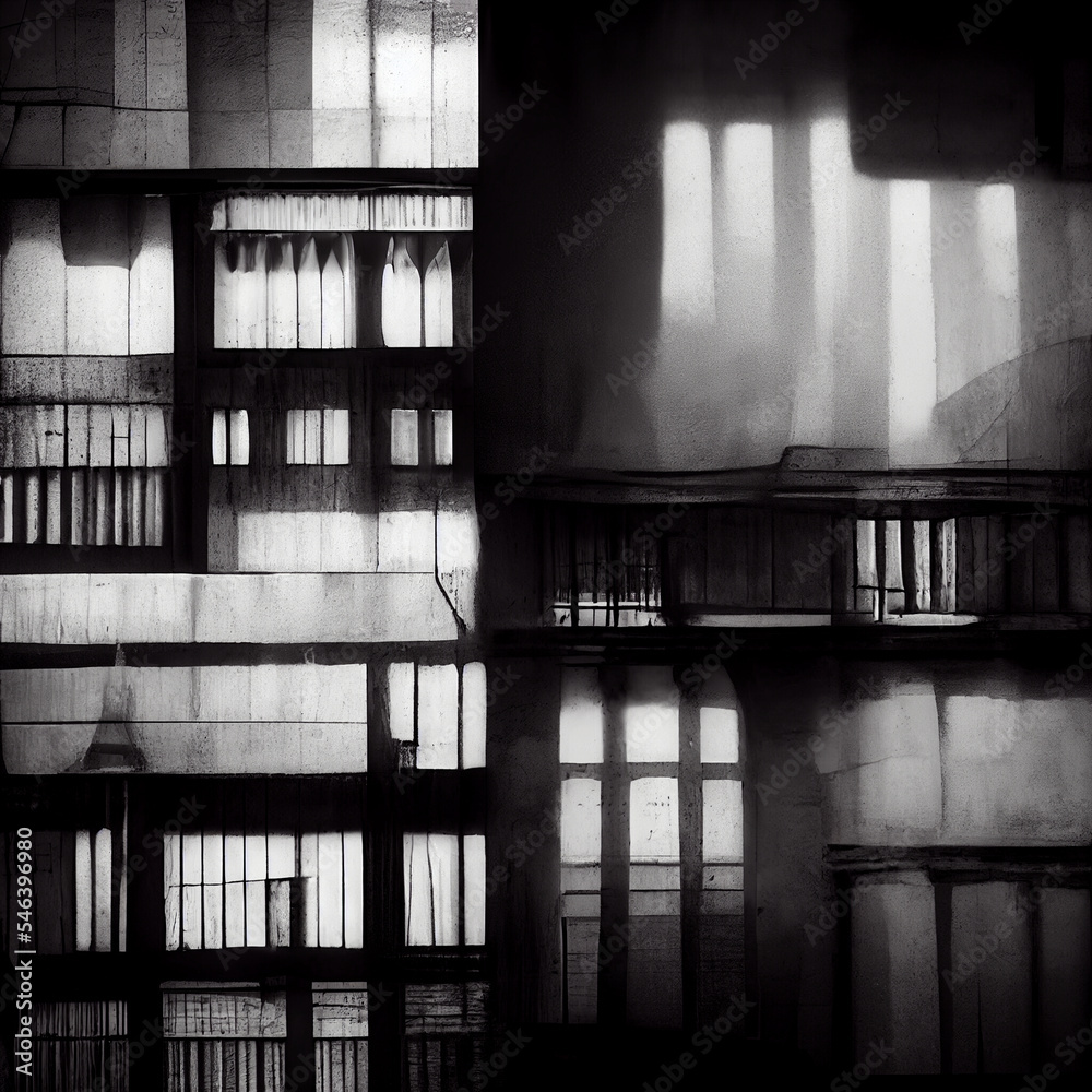 Noir city scenery background, scenery high contrast retro buildings ...
