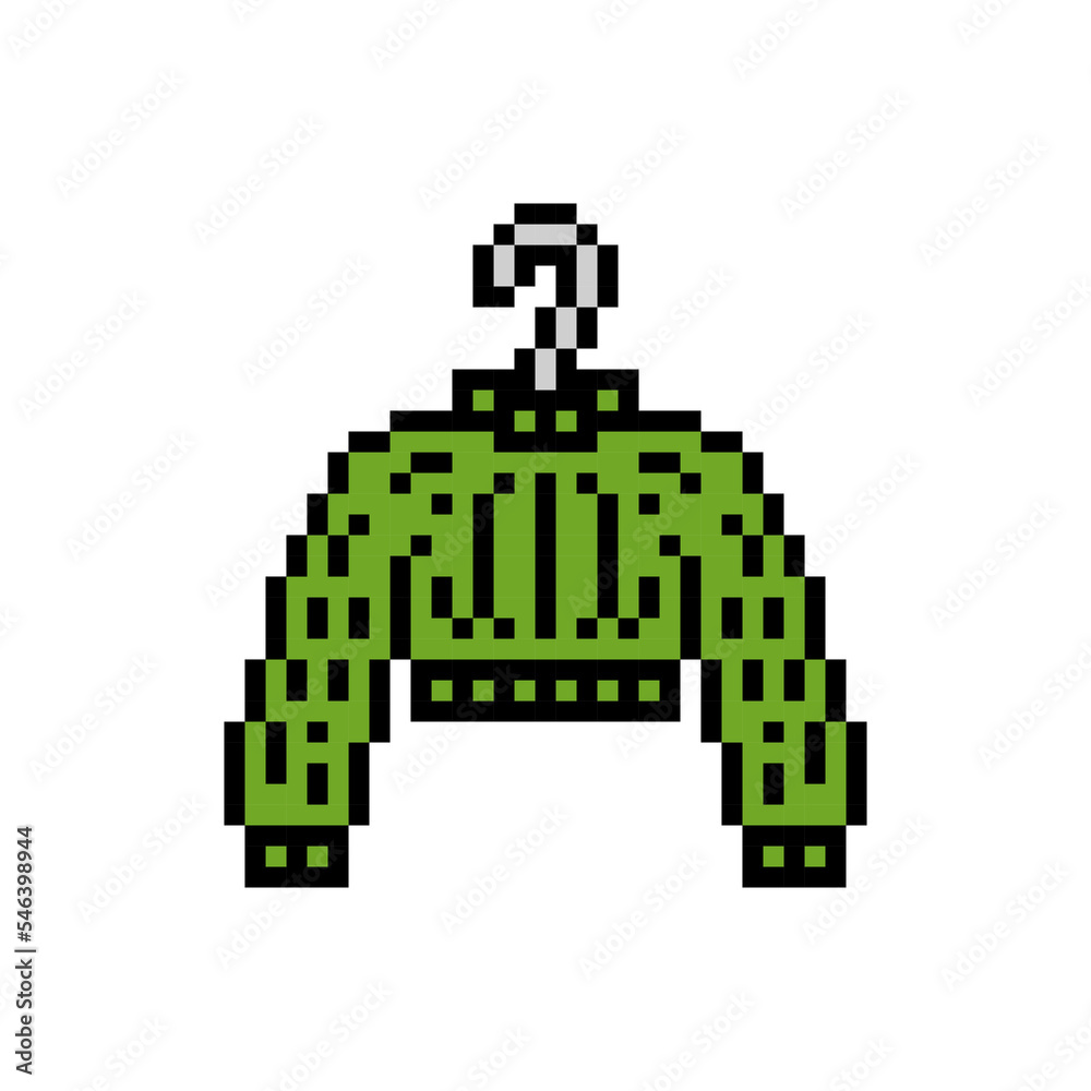 Pixel art symbol of a green knitted cropped sweater on a hanger ...
