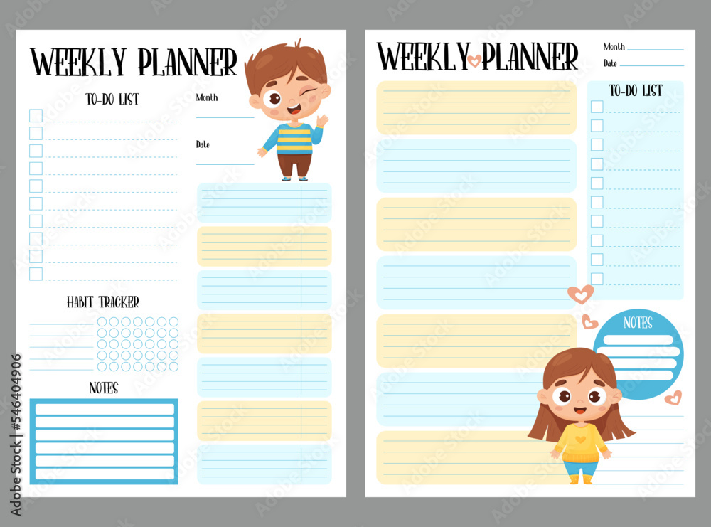 Childrens planner. Weekly organizer, to-do list, notes and habit ...