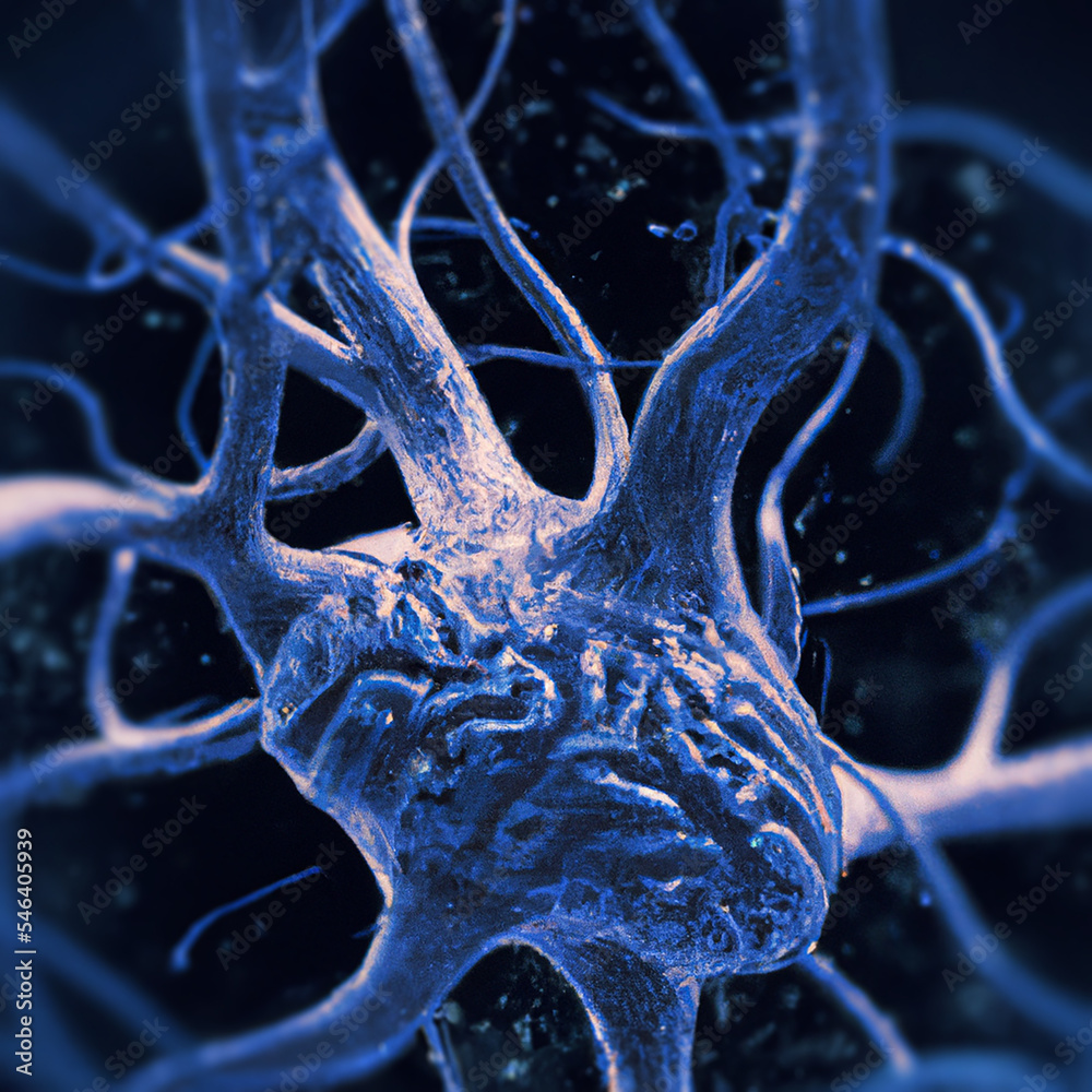 Microscopic view of the synapses. Brain connections. Neurons and ...