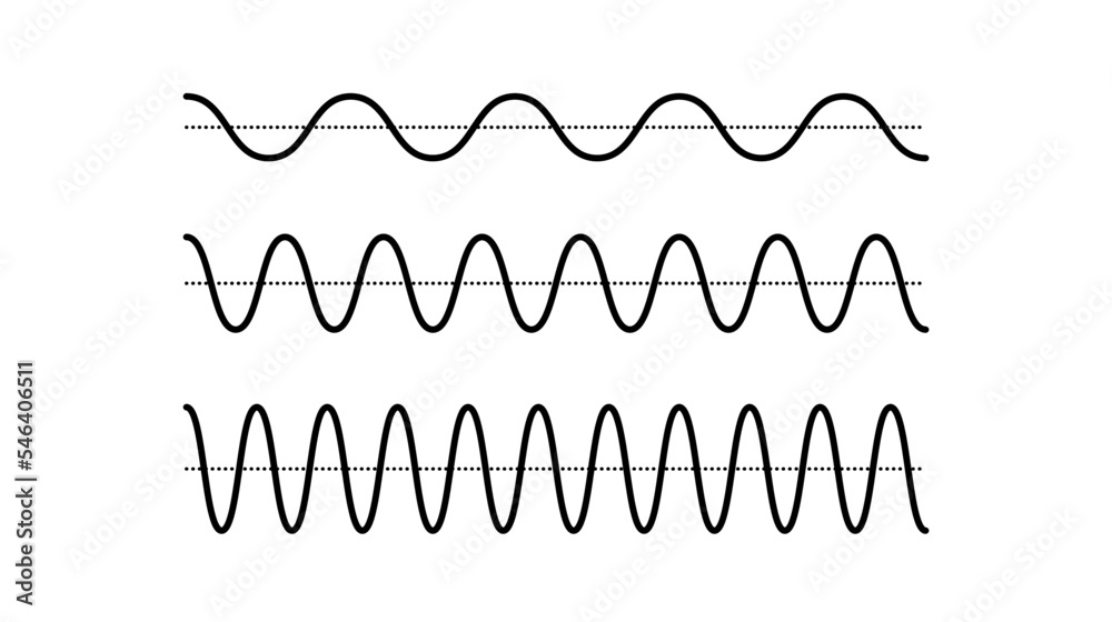 Sinusoid signals set. Black curve sound waves collection. Voice or ...