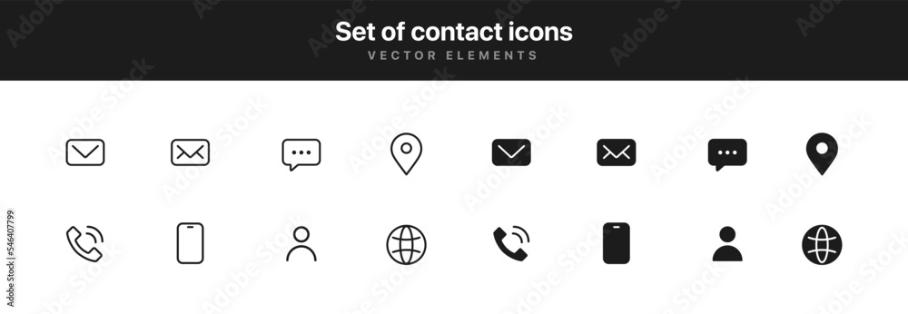 Set contact icon simple line style communication icons. Message chat ...
