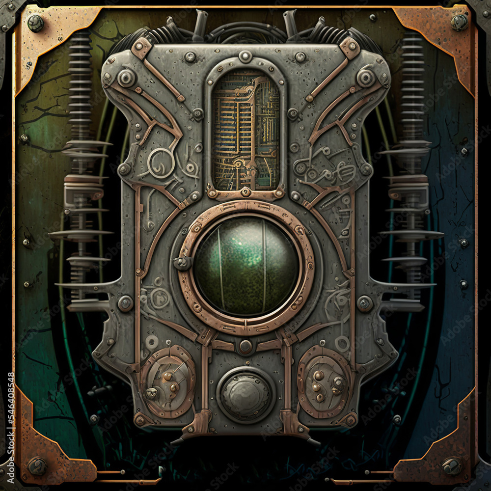 Sci-fi radar display card back frame template steampunk biomechanical ...