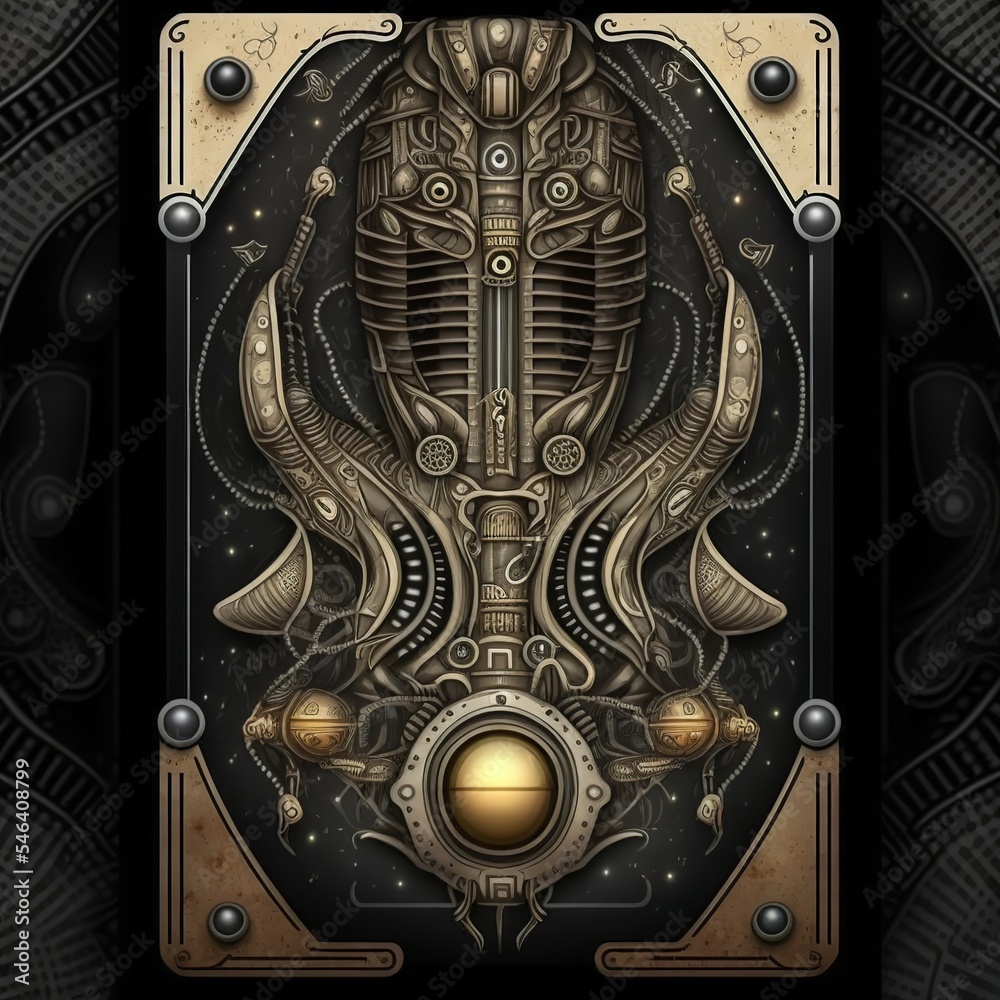 Sci-fi cyberpunk card back frame template steampunk biomechanical ...