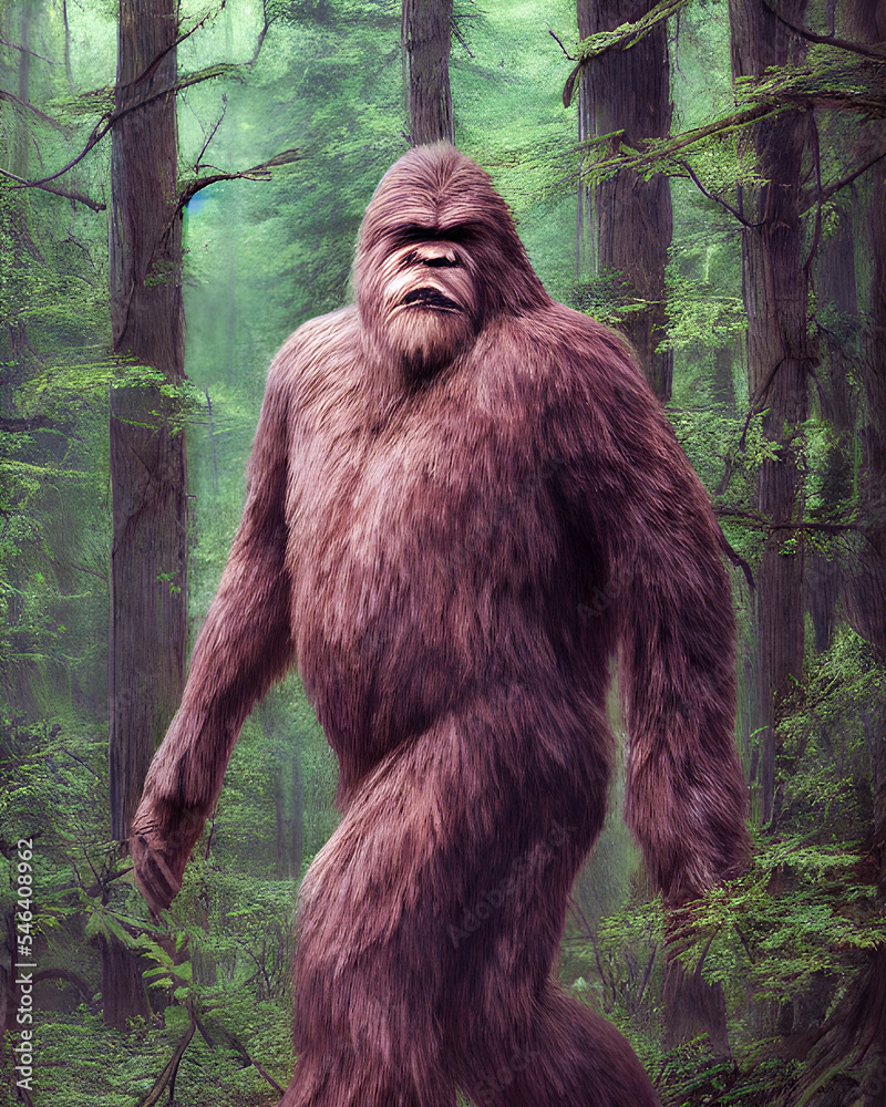 Bigfoot walking in the deep forest. Illustration digital matte painting Stock Illustration ...