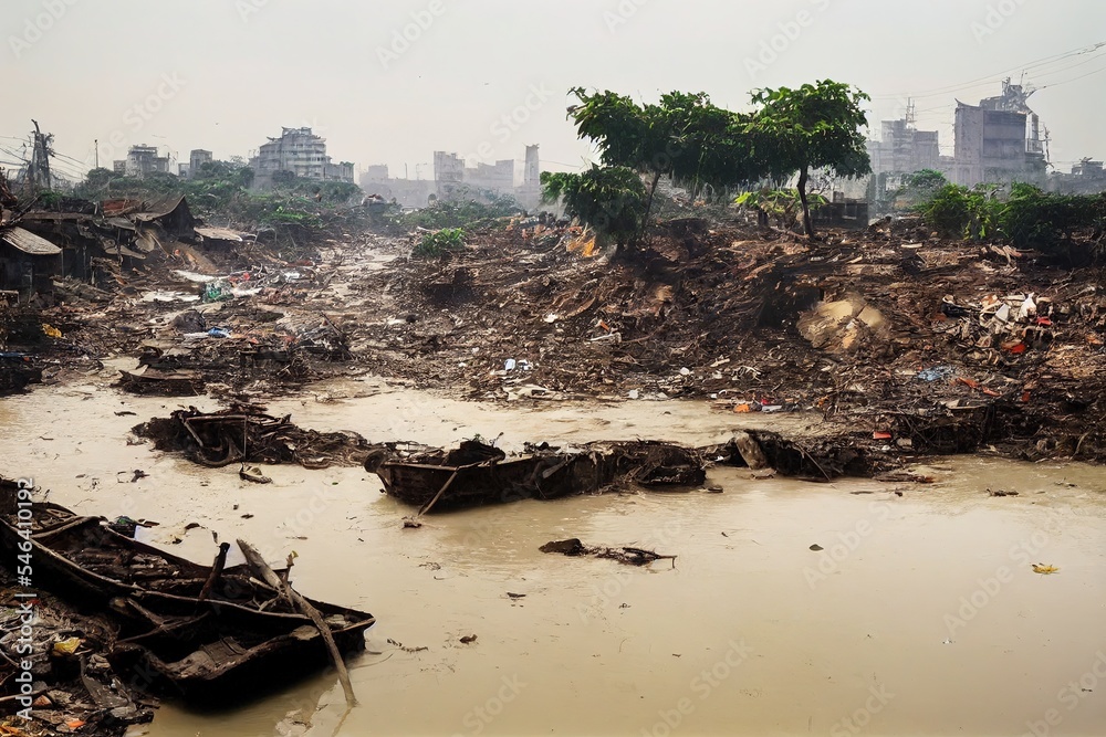 Dirty river in Dharavi slums. Mumbai. India. Stock Illustration | Adobe ...