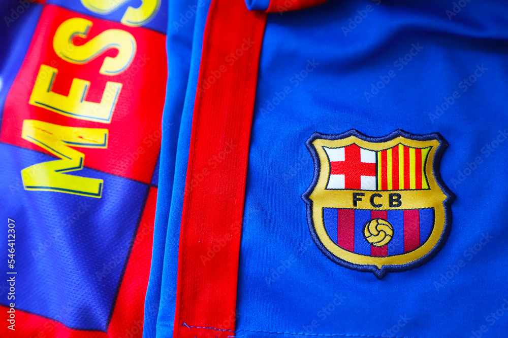 Soccer uniform of the Barcelona Club. Lionel Messi shirt. T-shirt and ...