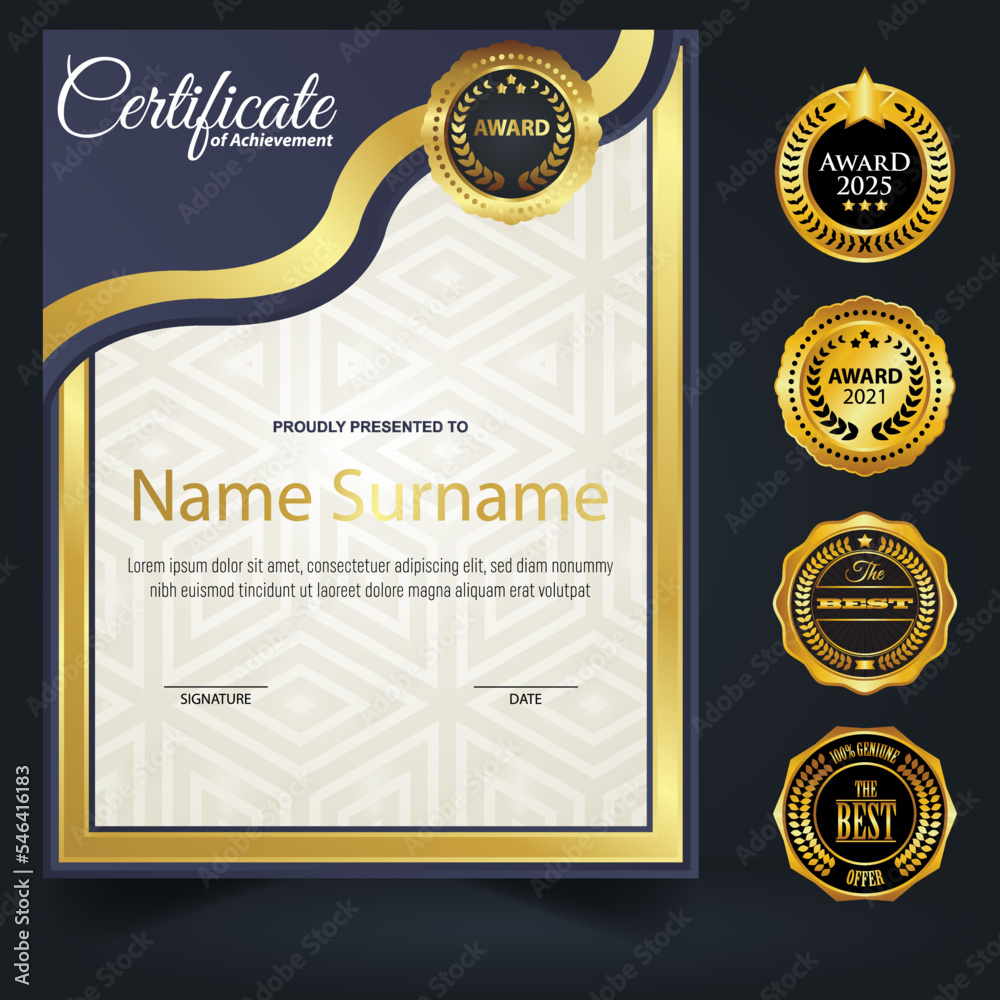Blue and gold color certificate template design. Certificate of ...