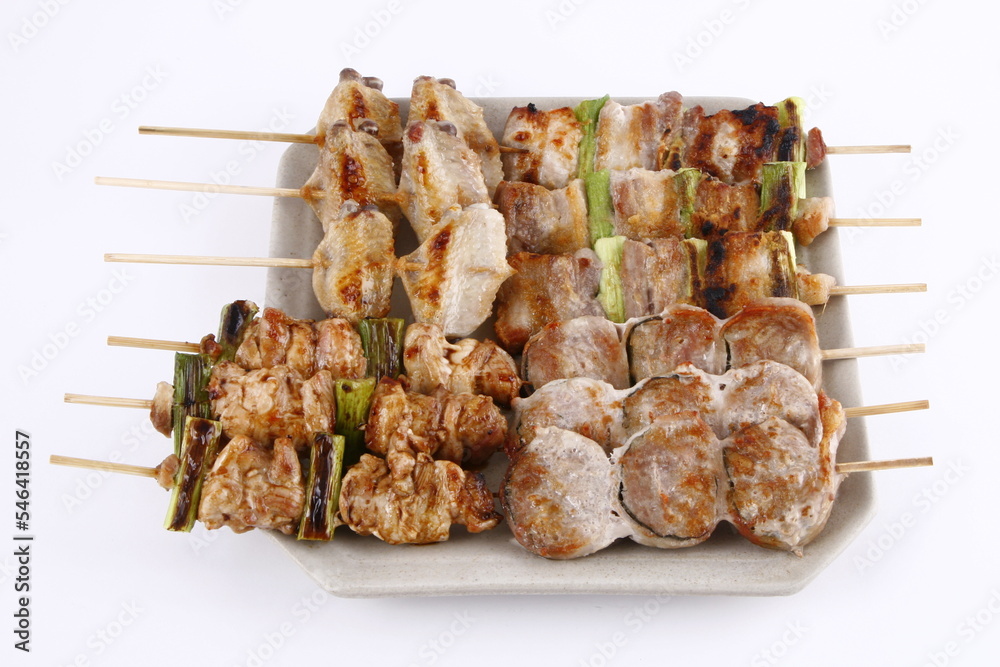 Yakitori - traditional Japanese skewers of meat and vegetable grilled ...