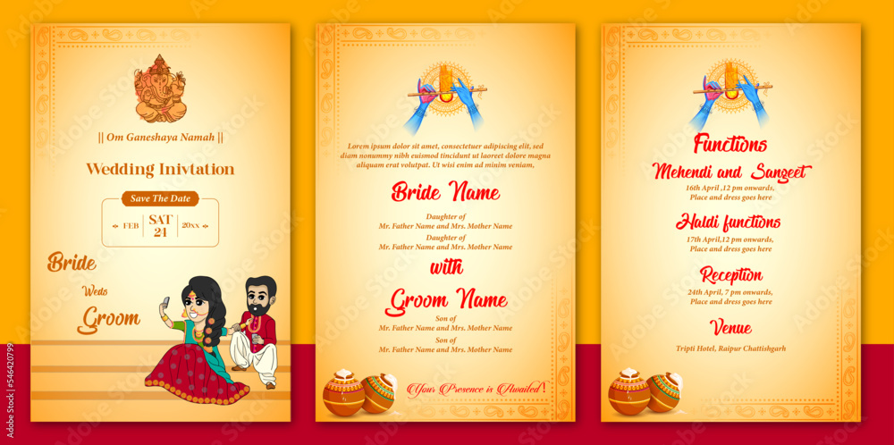 Vetor de Indian wedding inviation card template ready to print with ...