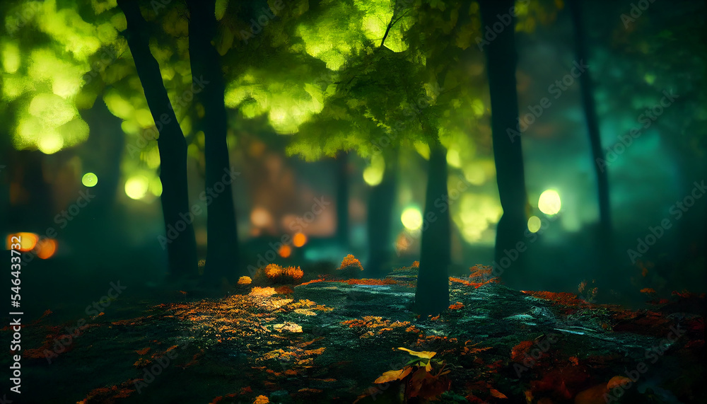 colorful Very beautiful fall forest at night with an epic fall foliage ...