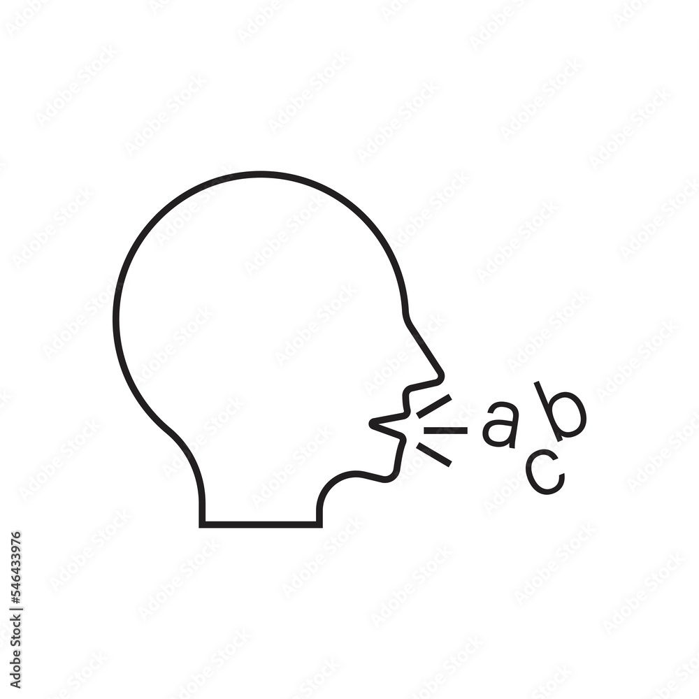 Articulation therapy icon design. Thin Outline Mouth and Letters Icon. Such Line sign as ...